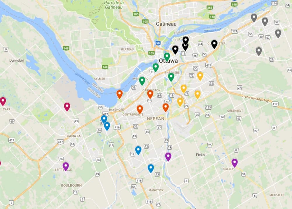 A map of advance polls for the provincial election in Ottawa ...
